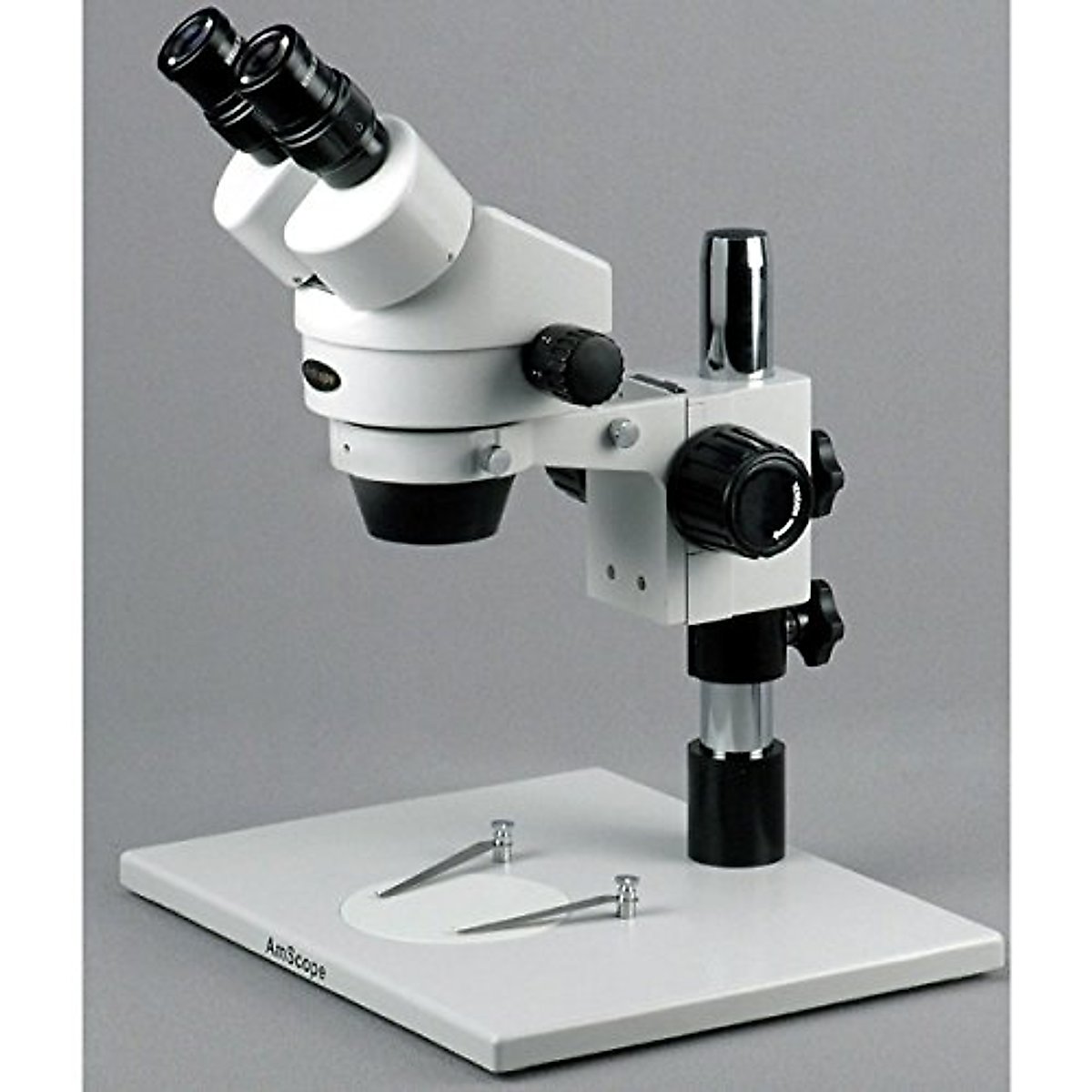 AmScope SM-1B Professional Binocular Stereo Zoom Microscope, WH10x Eyepieces, 7X-45X Magnification, 0.7X-4.5X Zoom Objective, Ambient Lighting, Large Table Pillar Stand