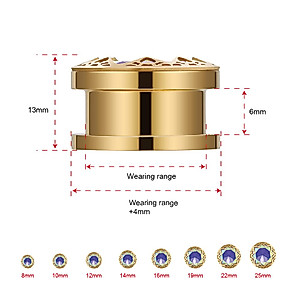 ERKUOO 1 Pair Cubic Zirconia Ear Tunnels Ear Gauges Plugs Screwed Tunnels Flesh Stainless Steel Ear Gauges Flower Vine Expander Stretcher Piercing 1/2"(12mm)