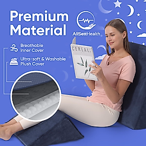 Bed Wedge Pillow – 2 Separate Memory Foam Incline Cushions, System for Legs, Knees and Back Support Pillow | Acid Reflux, Anti Snoring, Heartburn, Reading – Machine Washable, Navy