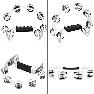 Soulmate Tambourine Metal Jingles Hand Held Percussion Half-Moon Tambourine for Adult Musical Instrument Gift Single Row Tambourines for KTV, Party (White Tamboruine)