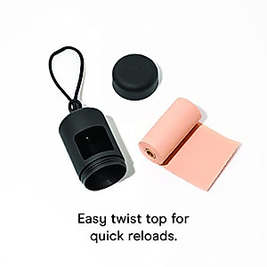 Wild One Poop Bag Holder and Dispenser for Dogs with Leash Attachment, Leak Proof, Easy Twist Top for Refills, Includes 1 Roll, Black