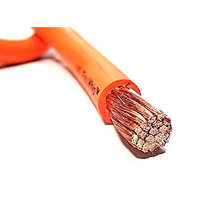 Battery Cable Pure Copper Orange Flex Whip Power Wire 1/0 or 2/0 Gauge AWG (2/0 Flex Whip(450A) 50 FT)