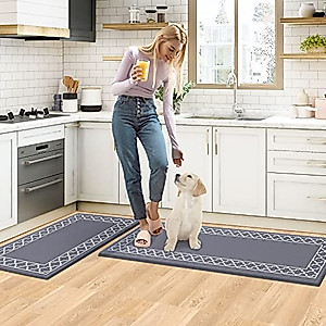 LuxStep Kitchen Mat [2 PCS] Anti-Fatigue Kitchen Rug,Non Slip Kitchen Rugs and Mats Waterproof Memory Foam Kitchen Rug, Standing Desk Mat Floor Mats for House,Sink,Office,Kitchen Grey