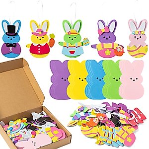3sscha 20 Sets Easter Bunny Foam Stickers Craft for Kids Candy Rabbit Self-Adhesive Sticker DIY Handmade Artwork Project for School Classroom Home Activity, Easter Gift Spring Party Favor Decoration
