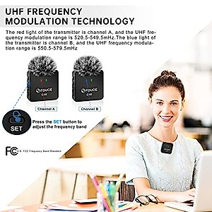 FDUCE UHF Wireless Lavalier Microphone System, Compatible with phones and Cameras for YouTube, Tiktok, Interview(Dual Transmitters)