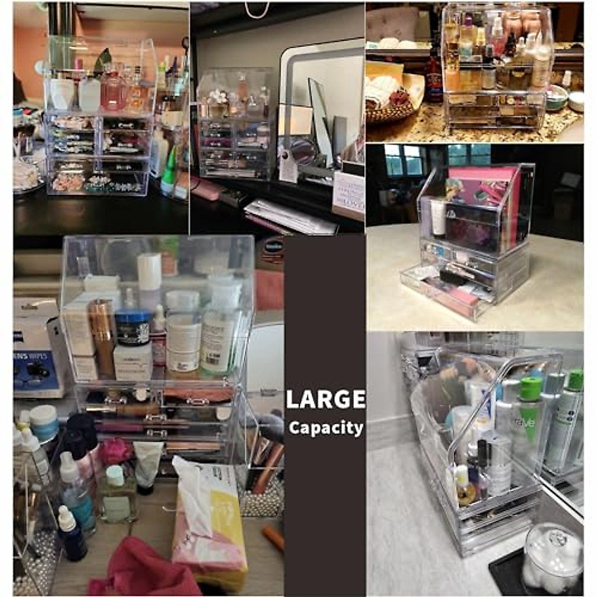 Makeup Organizers and Storage With Lid,Dustproof Waterproof Design Make up Organizer for Bathroom Countertop With 8 Drawers For Beauty Product,Skincare,Lotions,Perfume Cosmetic Storage Case