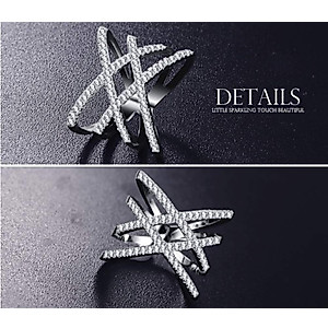 Blowin Double X Infinity Criss Cross Ring CZ Wide Band for Women Statement Engagement Enhancers Lady Ring, Silver Tone (6)