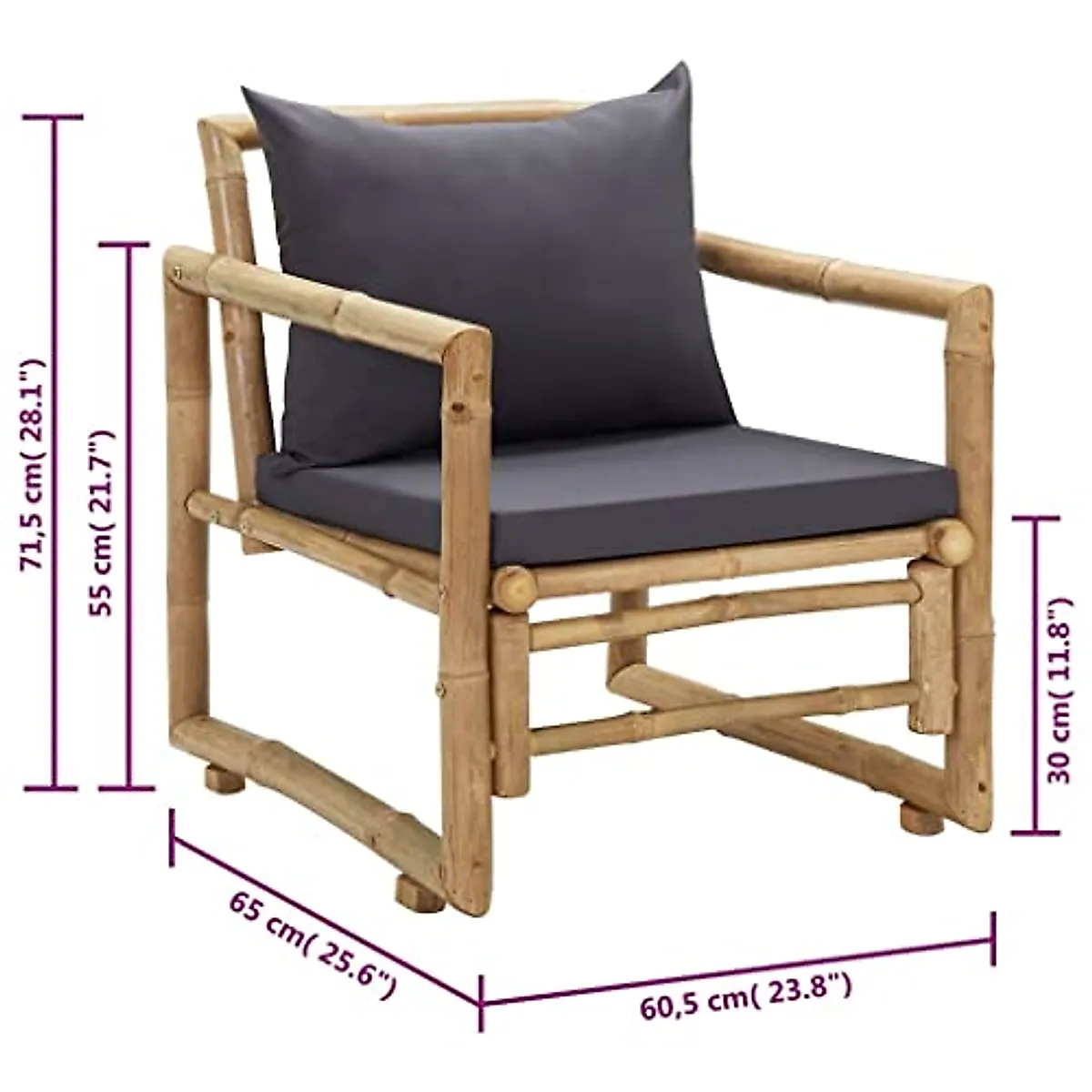 VRAXO Patio Chairs with Cushions 2 pcs Bamboo,Outdoor Chairs-47.08lbs