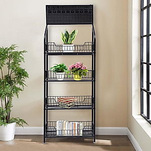 4-Tier Kitchen Baker's Racks Snack Display Rack Organizer with Wheels Metal Standing Shelf Units for Bathroom Living Room Office Garage 19.6 x 10.6 x55in,150lbs Loading(Black)