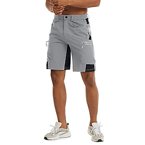 TACVASEN Men's Casual Shorts 10" Inseam Quick Dry Water Resistant Hiking Cargo Outdoor Grey Golf Shorts with Zipper Pockets for Work