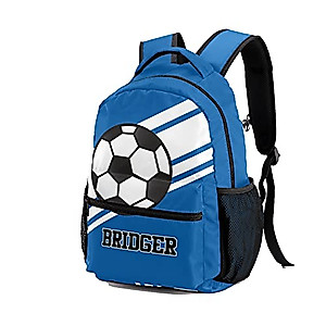 Liveweike Custom Kids Backpack,Soccer Ball Sports Royal Blue Personalized Kid's School Bookbags Bag for Gift Boys Girl Children