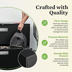 HON Brigade Lateral Legal or Letter File Cabinet, 2 Drawers, Black