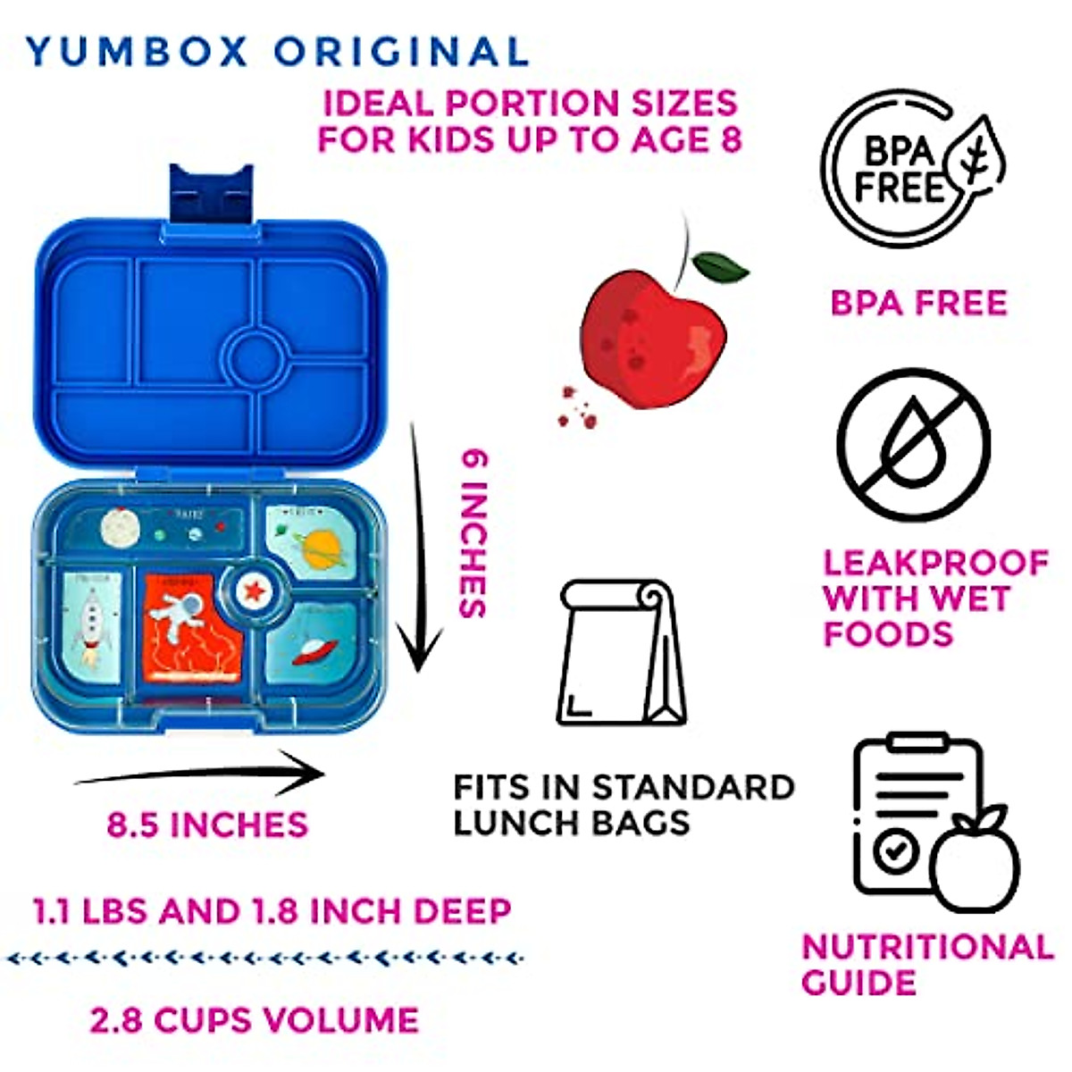 Yumbox Original Leakproof Bento Lunch Box Container for Kids (Neptune Blue)