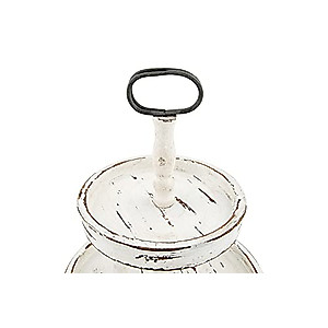 Creative Co-op EC0125 Distressed Wood 2-Tier Tray with Metal Handle, Cream