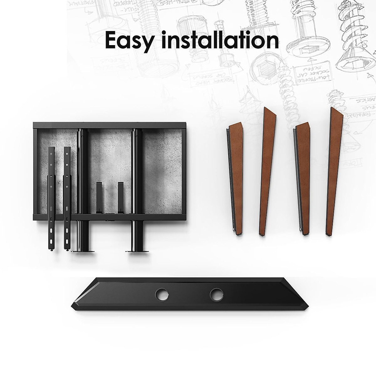 FITUEYES Design Modern TV Stand for 65 70 75 88 inch TV, Floor TV Stand with Cable Management, Easel TV Stand for LCD/LED Flat Curved Screens Wood Iron TV Furniture, Picasso Series