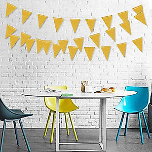MerryNine Triangle Flag Bunting Banner, 3 Pack 30 Feet Vintage Style Pennant Banner for Wedding, Baby Shower, Event & Party Supplies 45pcs Flags (Triangle Flag - Gold Glitter)