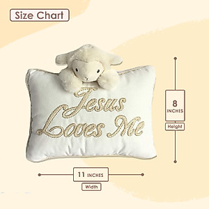 Mon Ami "Jesus Loves Me" Lamb Designer Plush Throw Pillow – 11x8”, Baby Christening Gift, Religious Gift, Dedication, Baptism Gift, Cute Room Décor