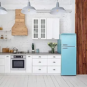 Galanz GLR12TBEEFR Refrigerator, Dual Door Fridge, Adjustable Electrical Thermostat Control with Top Mount Freezer Compartment, Retro Blue, 12.0 Cu Ft