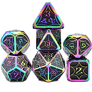 SUWEILE SZSZ Nebula Metal Polyhedral Dice Set D4 D6 D8 D10 D% D12 D20 for Table Games RPG DND 0212 (Color : White Rainbow8)