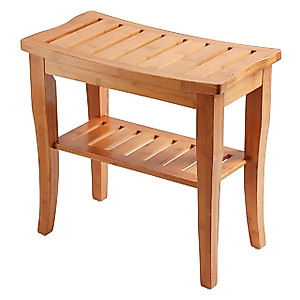Bamboo Shower Bench - Small Shower Stool with Storage Shelf, Non-Slip Shower Seat, Bathroom Bench, Spa Decor Wooden Shower Bench, Foot Rest Shaving Stool for Shower, Suitable for Indoor/Outdoor Use