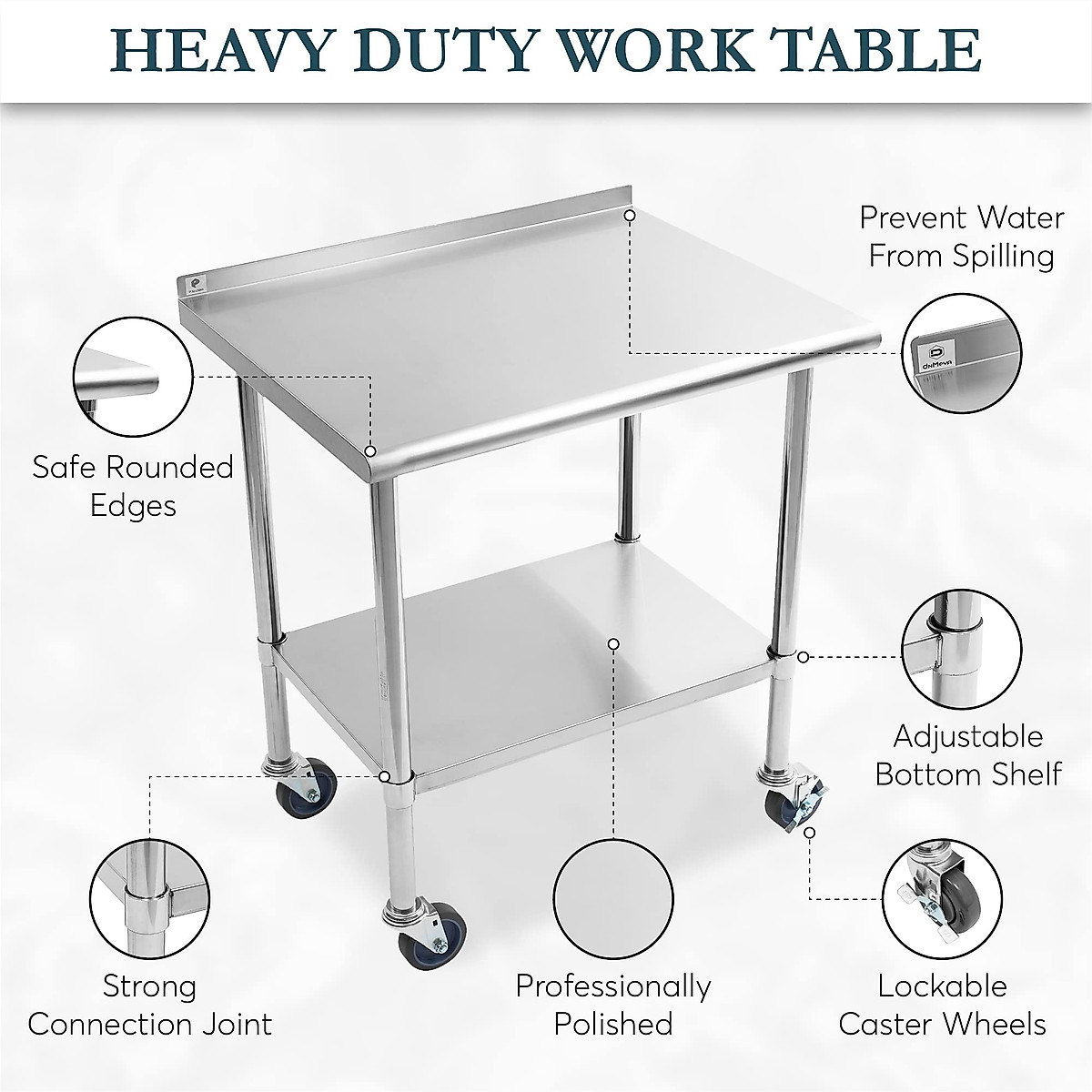 PALCHIO Stainless Steel Prep Table for Kitchen 30x24x34 - Food Prep Station with Backsplash, Shelf on Wheels for Commercial or Home Kitchen - Hotel, Restaurant Equipment with Cutting Board, Towel