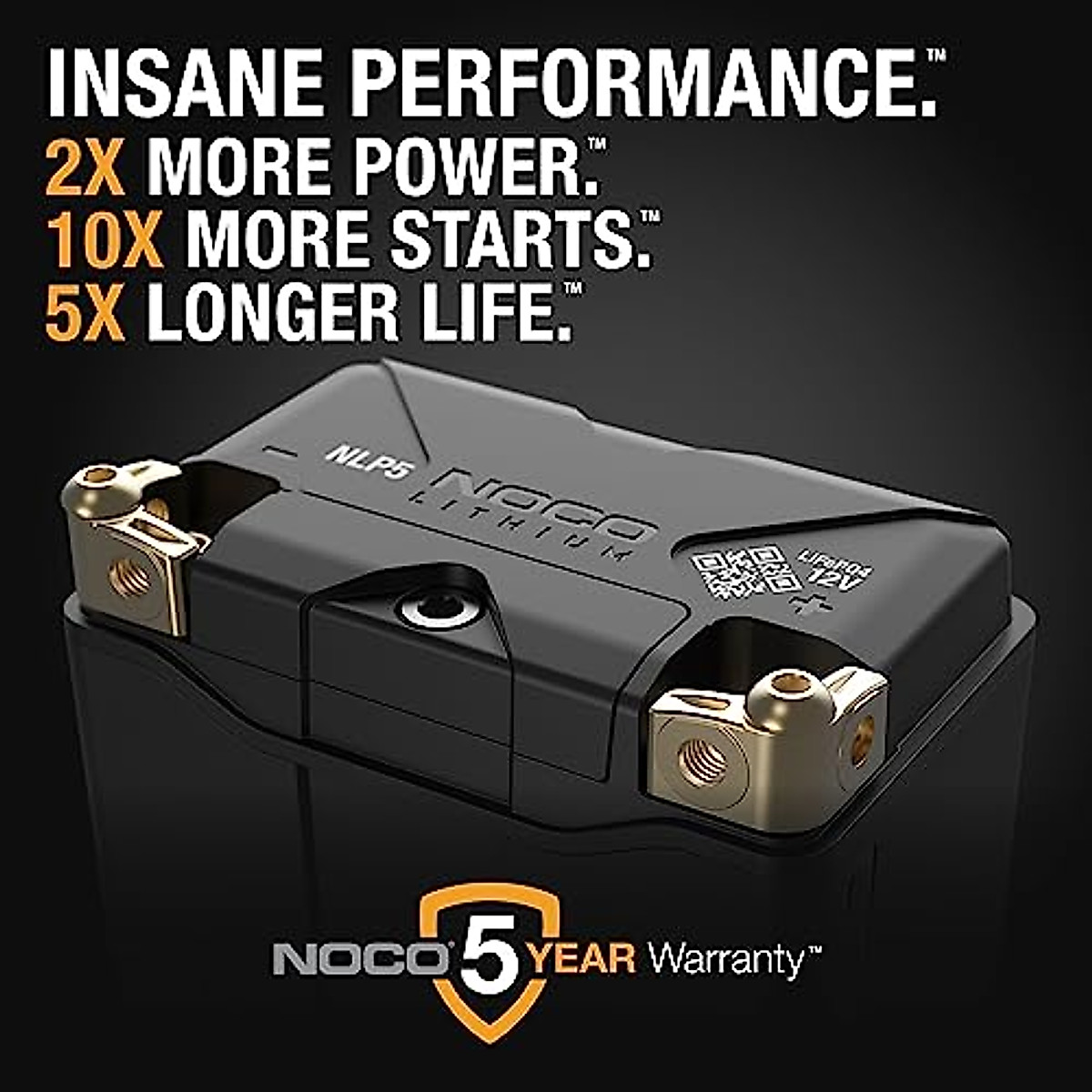 NOCO Lithium NLP5, Group 5, 250A Lithium LiFePO4 Motorcycle Battery, 12V 2Ah ATV, UTV, Jet Ski, 4 Wheeler, Quad, Riding Lawn Mower, Tractor, Scooter, PWC, Seadoo, Polaris and Generator Battery