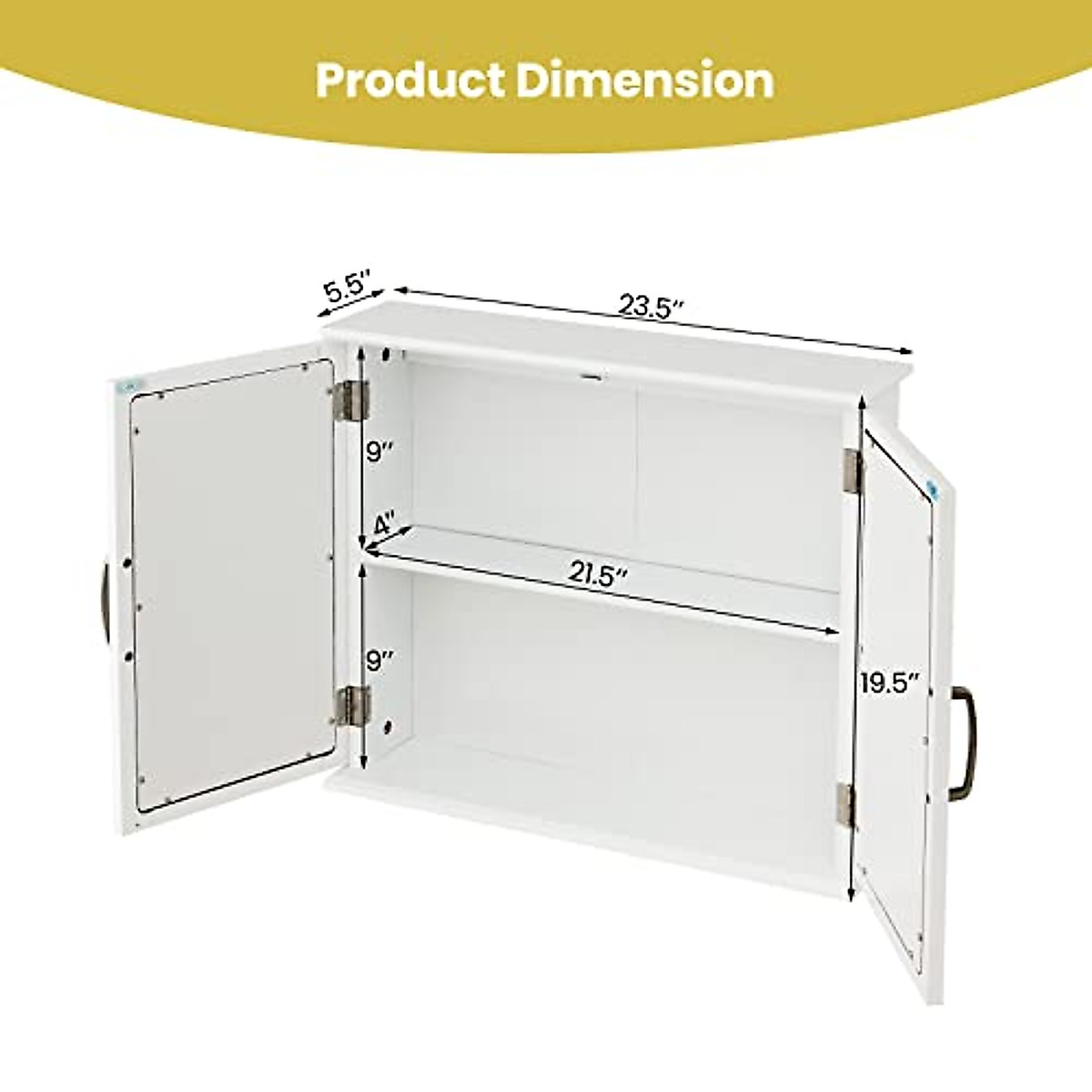 LOKO 2-Door Bathroom Mirror Cabinet, 2-Tier Medicine Cabinet Storage Organizer with Double Doors, Bathroom Wall Cabinet with Mirror, 23.5 x 5.5 x 19.5 inches