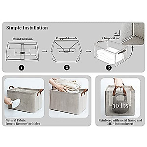 StorageWorks Storage Baskets for Shelves with Metal Frame, Canvas Storage Bins, Baby Gift Basket, Brown and Beige, 2-Pack