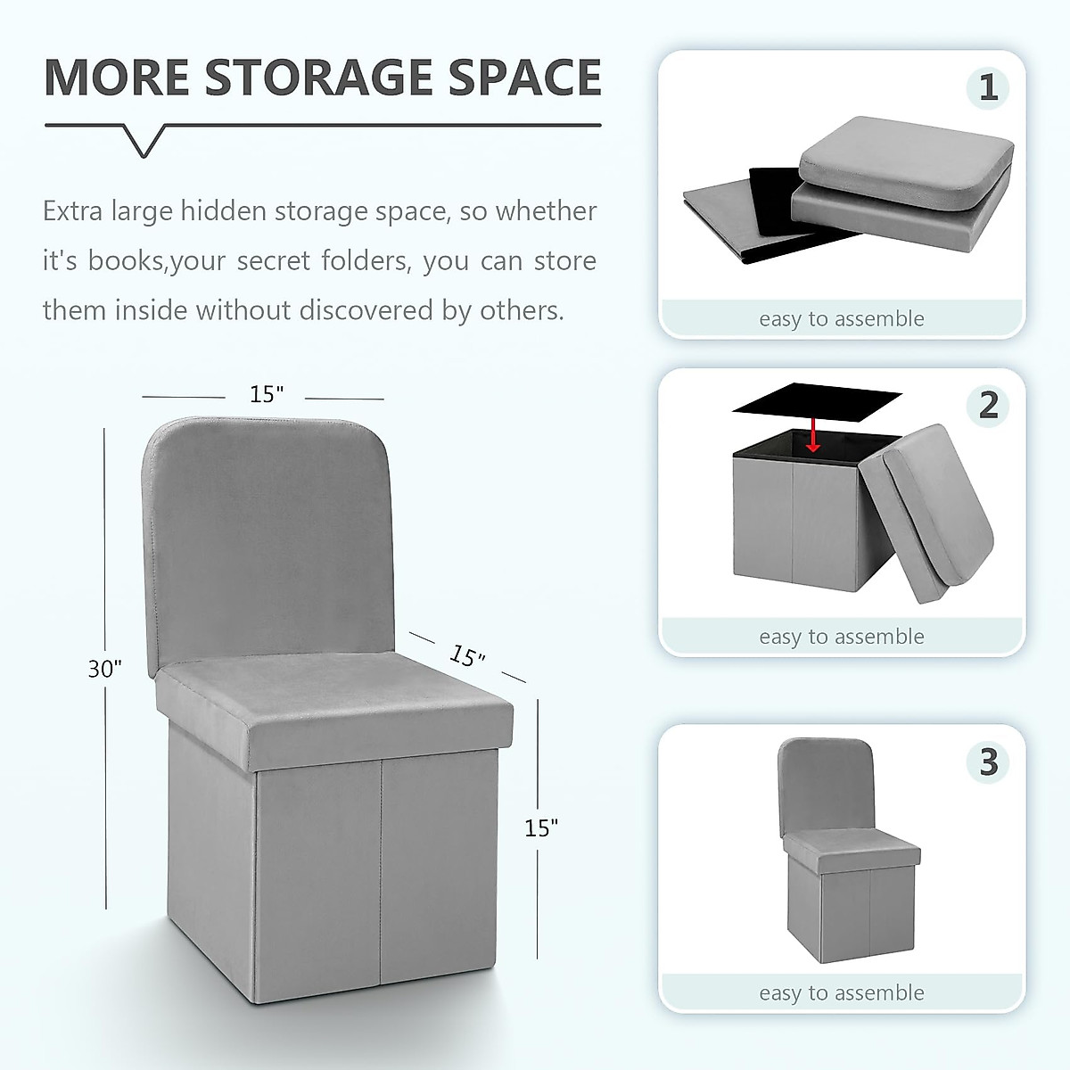 B FSOBEIIALEO Velvet Storage Ottoman with Seat Back, Footstool Shoes Bench Folding Chair, Room Organizer Cube Box (Teal, Large)