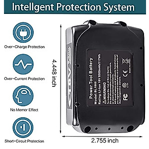 BATTOOL 2 Pack 6500mAh BL1860 Replacement Lithium-ion Battery Compatible with Makita 18v Battery BL1850 BL1845 BL1840 BL1830 BL1820 BL1815 LXT400 194204-1 Cordless Power Tools