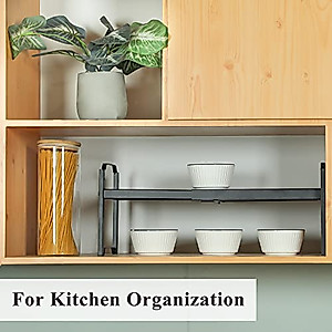 Expandable Cabinet Shelf Organizers Stackable Kitchen Counter Shelves spice rack organizer countertop shelf Cupboard Stand Spice Rack for cabinet(Set of 2)