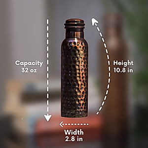 Craft Trade Ayurveda Copper Water Bottle for Drinking 32oz Antique Black Pure Copper Water Bottle Pitcher Travel Water Bottle for Gym,Office, Hiking, Outdoor -Ayurvedic Hammered Water Bottle with Lid