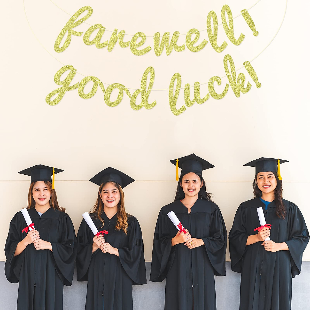 Farewell ! Good Luck ! Banner, Congrats Grad 2023, Happy Retirement, Graduation Retirement Party Decorations Gold Glitter.