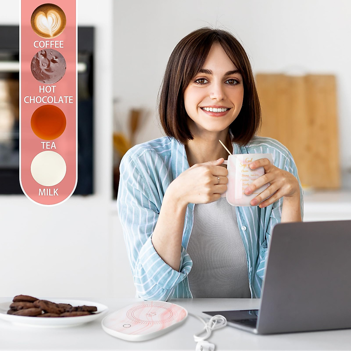 Nitial Christian Gifts God Says You are Coffee Warmer with Mug Set for Women Pink Marble Mug Warming Plate Birthday Gift Valentine's Day Gifts for Coworker Volunteer Teacher