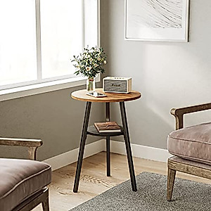 CubiCubi Round End Table, Side Table with Wooden Shelves, 2-Tier Rustic Vintage Table for Living Room Bedroom, Metal Frames and Wooden Boards, Fir Brown