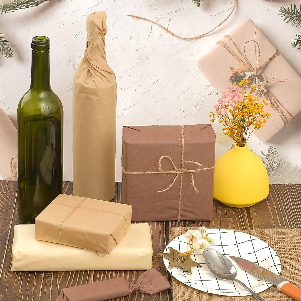 100 Sheets Kraft Tissue Paper Brown Wrapping Paper Bulk for Weddings Birthday DIY Project Christmas Gift wrapping Crafts Decor,13.8 x 19.7" (Brown)