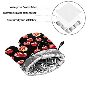 Beautiful Cherries Oven Mitts and Pot Holders Sets of 4pcs Waterproof Heat Resistant Kitchen Accessories Oven Gloves and Hot Pads Potholders for Kitchens Baking BBQ Cooking Gloves