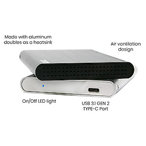 Fantom Drives FD 2TB Portable Hard Drive - USB 3.2 Gen 2 Type-C - 10Gbps - Aluminum - Silver - Compatible with Mac/PC/PS4/Xbox (GF3SMC2000U)