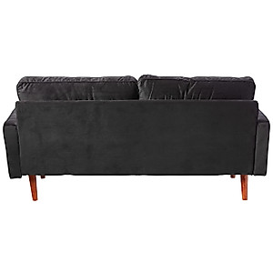 US Pride Furniture Haven Modern Velvet Sofa with Bolster Pillows, Button Tufted Seat, Track Arms and Solid Wood Legs, Couches for Living Room, Bedroom and Home Office, Black