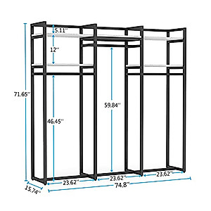 Tribesigns Freestanding Closet Organizer, 75 inch Clothing Rack with Shelves, Heavy Duty Garment Rack Wardrobe Closet with Hanging Rods