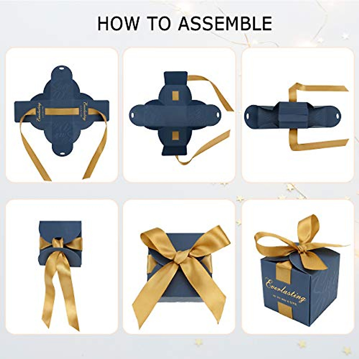 Yoption 50pcs Wedding Party Favor Boxes, Navy Blue Wedding Birthday Candy Boxes, Chocolate Treat Gift Boxes with Ribbon for Wedding Bridal Baby Shower Birthday Party Decoration, 2.5X2.5 X2.5 inches