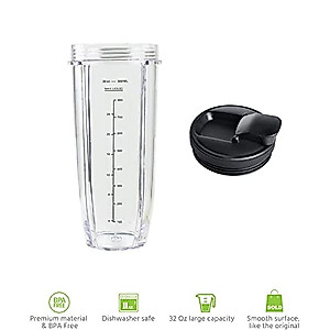 32 Oz Blender Repalcement Cup, Replacement Parts for Ninja Blender with Sip & Seal Lid For BL450 BL454 Bl455 BL456 BL480 BL481 BL482 BL490 BL640 BL642 Nutri Ninja Auto IQ Series Blenders, 1-Pack