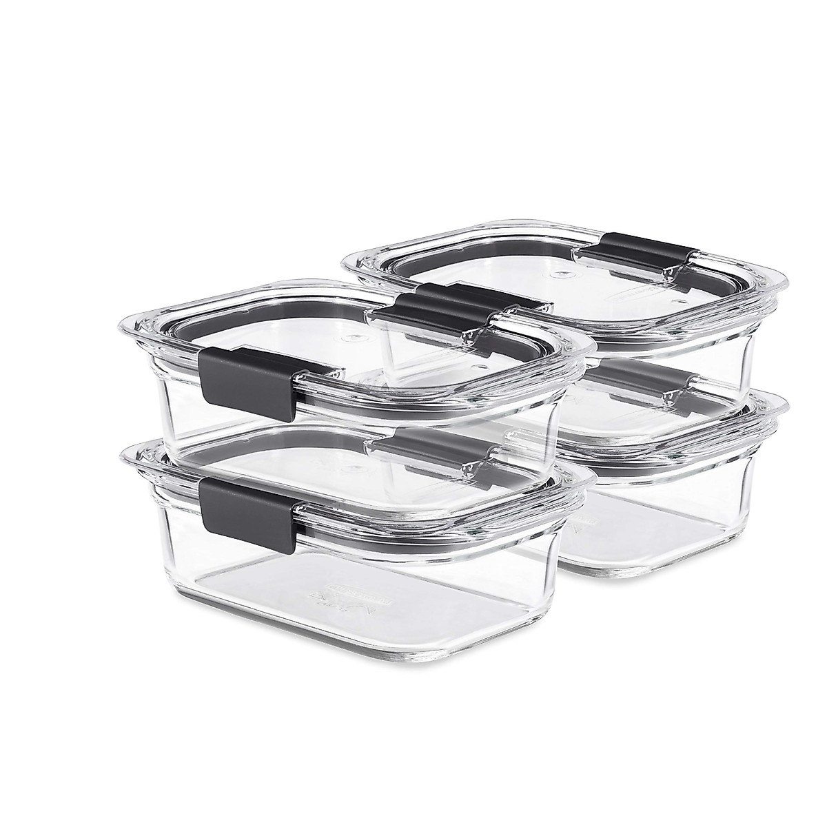 Rubbermaid Brilliance Glass Storage 3.2-Cup Food Containers, 4-Pack (8 Pieces Total), Medium, Clear & Brilliance Glass Storage 3.2-Cup Food Containers with Lids, 4-Pack (8 Pieces Total), Medium, Clear