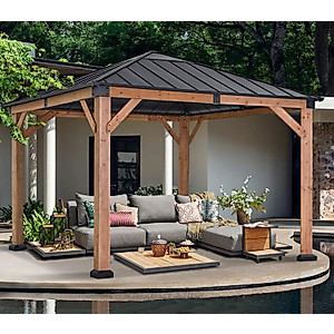 ABCCANOPY Wood Gazebo 11x11 - Outdoor Patio Wooden Gazebo with Hardtop Metal Double Roof with Mosquito Netting for Garden, Backyard and Deck