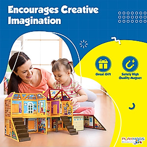 Playmags Magnetic Tiles Building Set, Dollhouse Pretend Play Toy, Creativity and Educational Magnet Blocks Stem Toys, Imaginative Birthday Gift for Kids Ages 3+