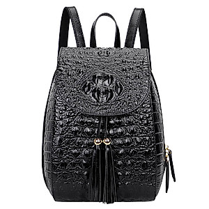 PIJUSHI Small Crocodile Leather Backpack Purse for Women Fashion Casual Backpack Crocodile Bag (B66810 black)