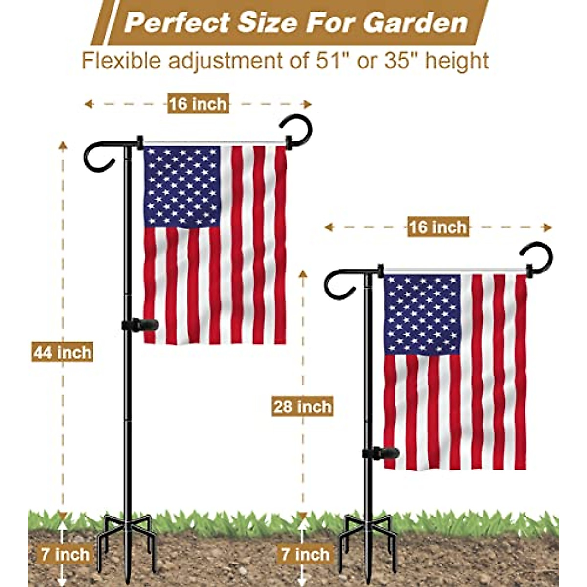 Whoonba 51 Inch Tall Garden Flag Stand Holder with 5 Prong Base, Yard Flag Pole Holder for 12x18 Outdoor Small Flag Decor with Two Spring Stoppers and a Tiger Clip, 2 Pack