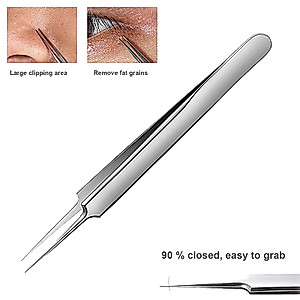 WSYUB Blackhead Tweezers, Blackhead Extractor, Pimple Popper Tool Kit, 3 in 1 Professional Stainless Skin Zit Acne Blemish Whitehead Popping Removing Surgical Tools Set, Silver