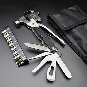 ADANSA Multi-tool Camping accessories, 21in 1 Multitool Survival Gear wrench Hammer, screwdriver pliers bottle opener Birthday Gifts for Boyfriend Husband Dad mens stocking stuffers, Black