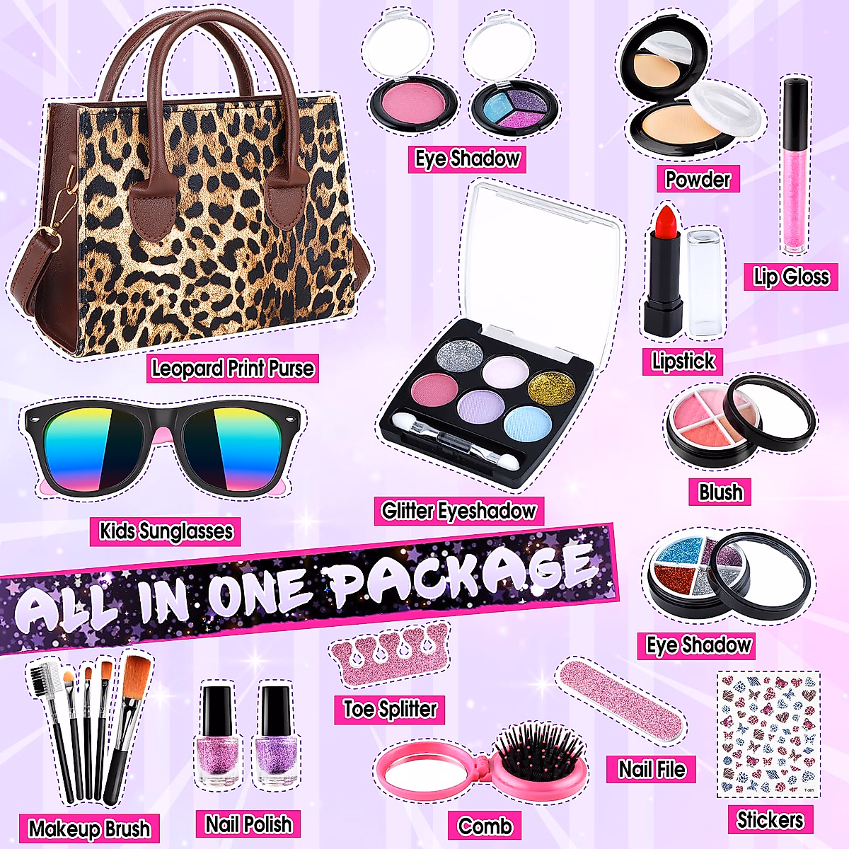 GIFTINBOX Kids Makeup Kit for Girl Toys, Washable Girls Makeup Kit for Kids with Bag, Makeup Sets for Girls Toddler Princess Toys Birthday for Girls Age 3 4 5 6 7 8 9 10 11 12 Year Old